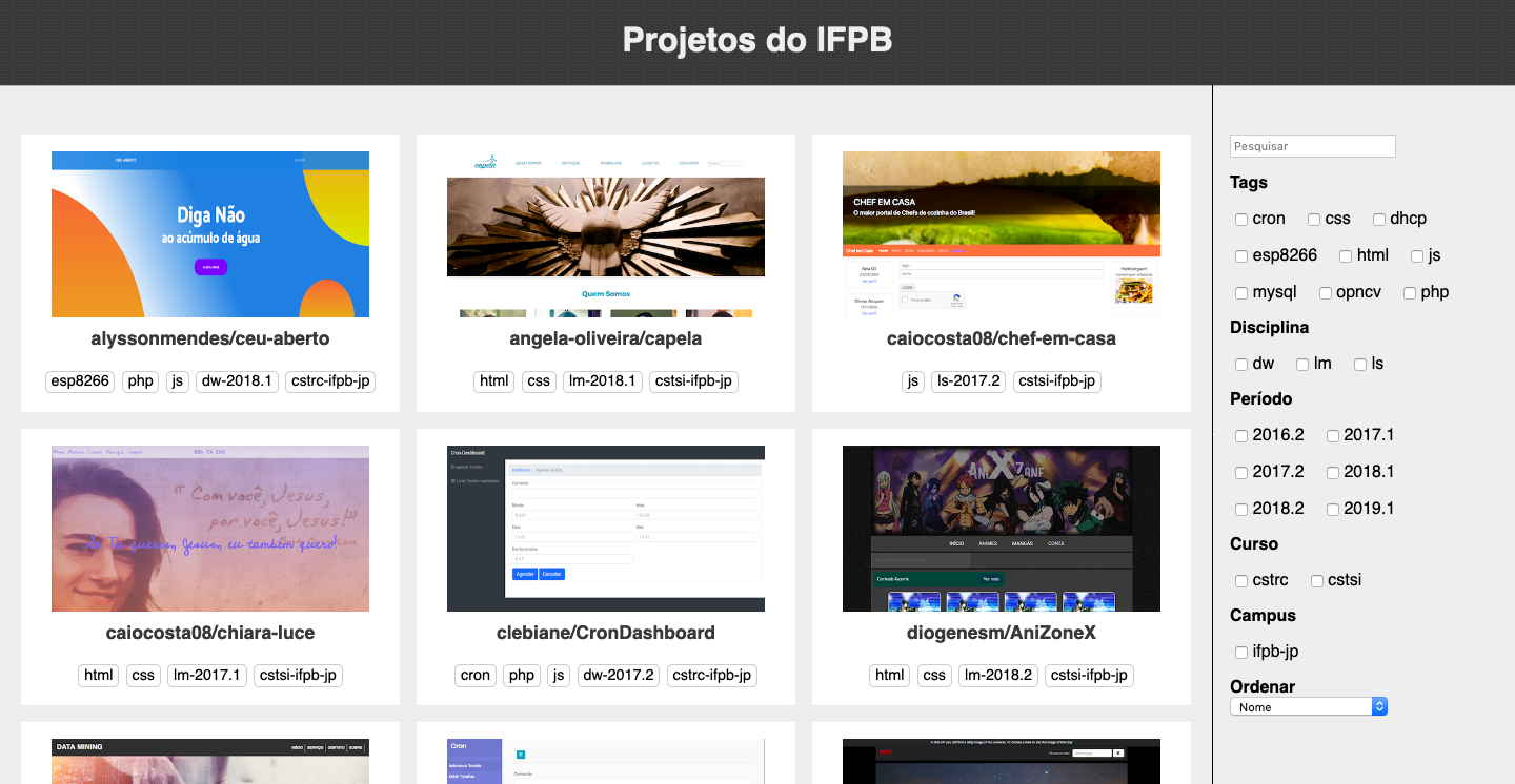 Interface para o portal ifpb/projects | Challenges